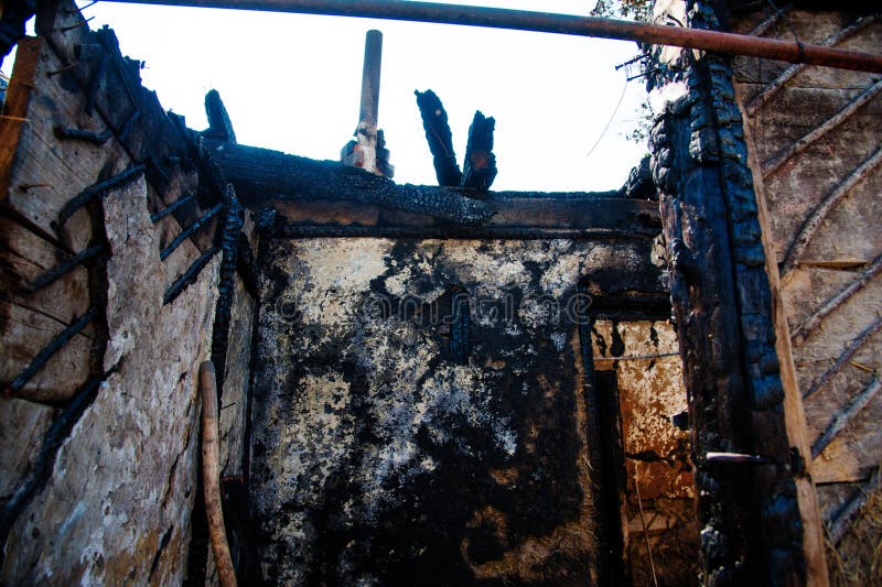Ruins of house after fire stock image. Image of destruction - 102824123
