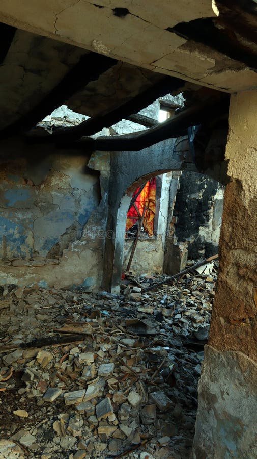 Ruins of a House after a Fire, Burnt House, Charred Ceilings, Destroyed ...