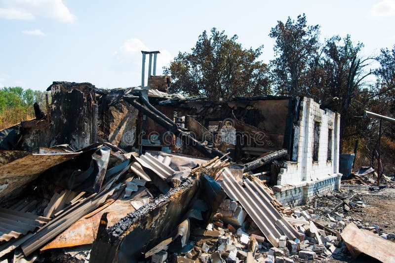 Ruins of house after fire stock image. Image of destruction - 102824123