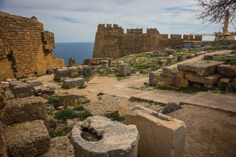 Ruins of Lindos Castle on Rhodes Island in Greece Stock Photo - Image ...