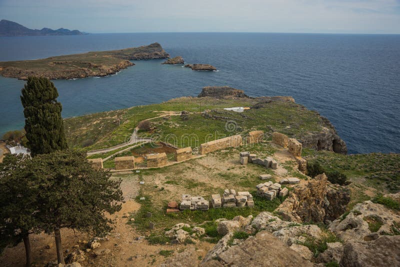 Ruins of Lindos Castle on Rhodes Island in Greece Stock Image - Image ...