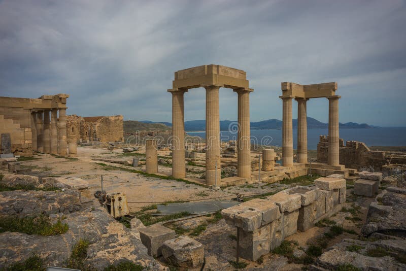 Ruins of Lindos Castle on Rhodes Island in Greece Stock Image - Image ...