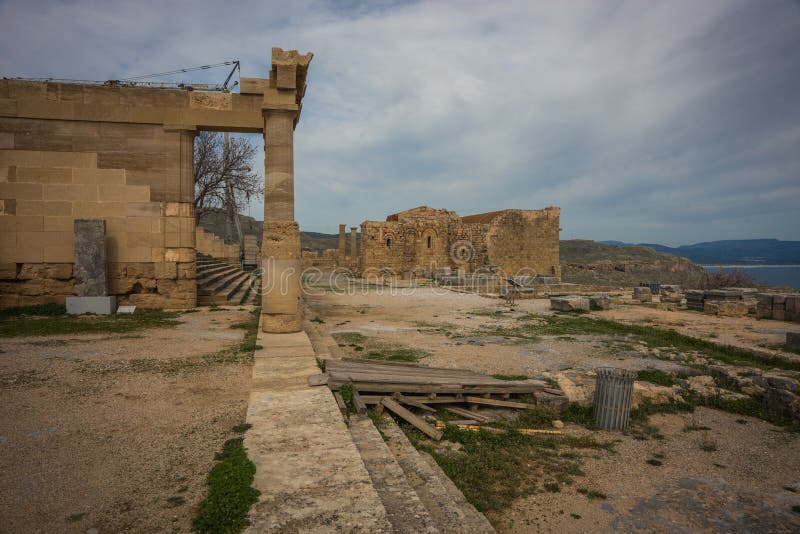 Ruins of Lindos Castle on Rhodes Island in Greece Stock Photo - Image ...
