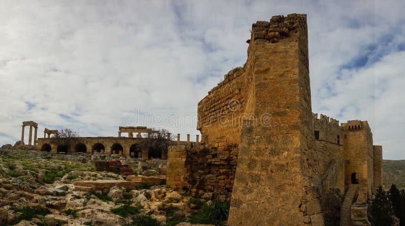 Ruins of Lindos Castle on Rhodes Island in Greece Stock Photo - Image ...