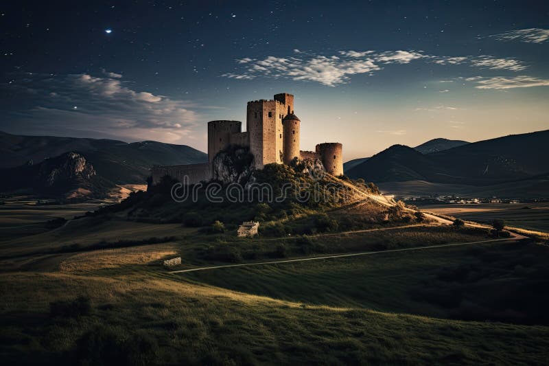 Ruins of Medieval Castle in Tuscany at Night, Italy, AI Generated Stock ...