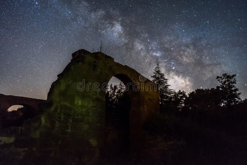 Ruins Night Scene in Spain stock image. Image of galaxy - 207991789