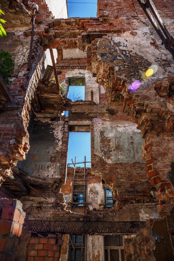 Ruins of an Old Brick Building, Vertical Image Stock Photo - Image of ...