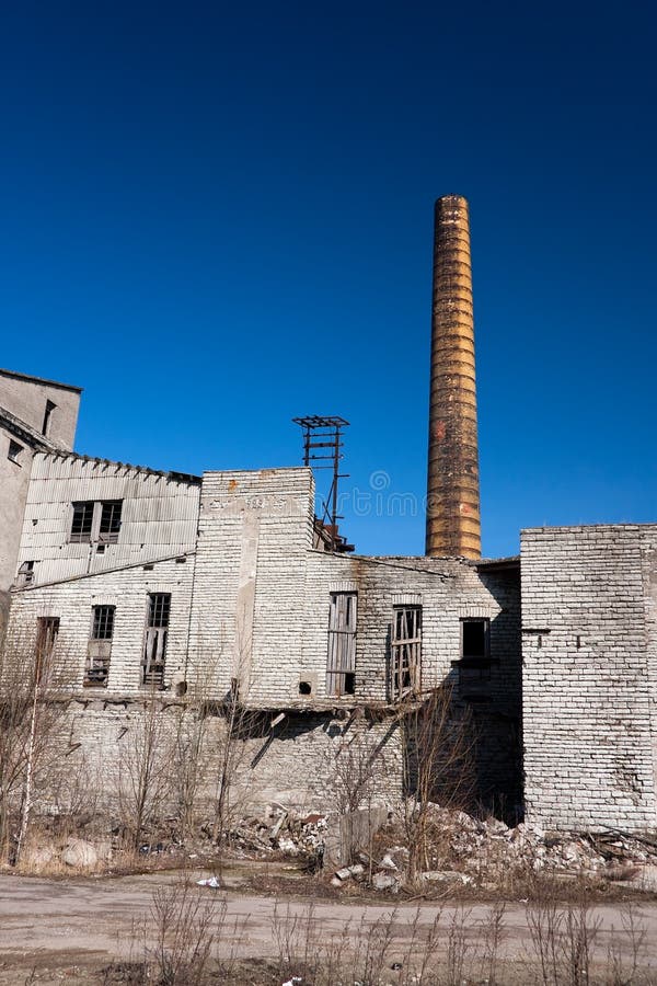 Ruins of an Old Factory with a Chimney Stock Image - Image of power ...
