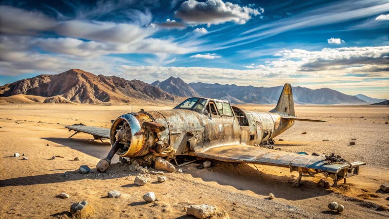 Ruins of an Old Fighter Plane in the Desert Generative AI Stock ...