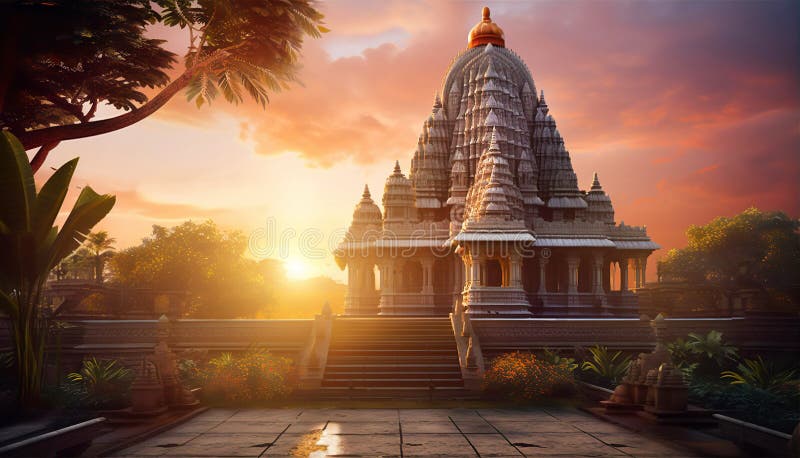 Ruins of Old Hindu Temple in Jungle at Sunset Stock Illustration ...