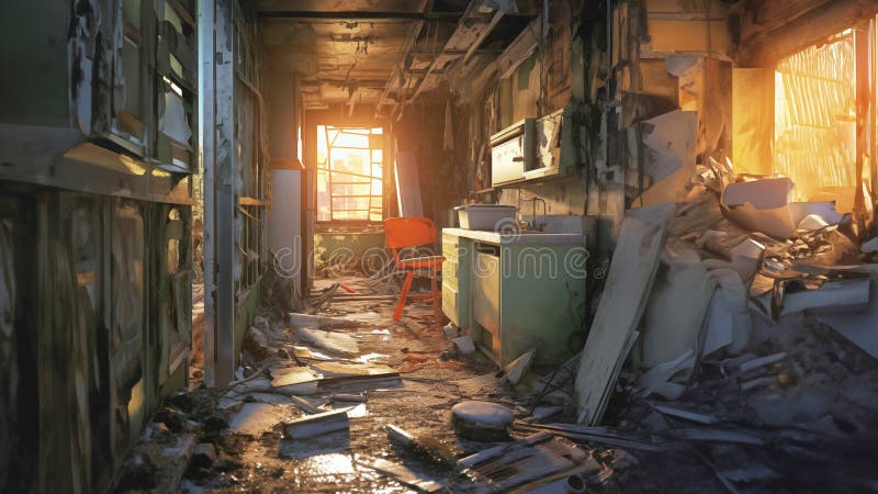 Ruins of an Old Industrial Building at Night. 3D Rendering Stock ...