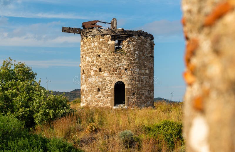 Ruins of Old Windmills Datca, Turkey Stock Photo - Image of field ...