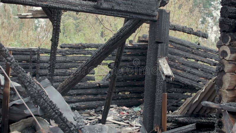 The Ruins of an Old Wooden House Destroyed by Fire Stock Footage ...