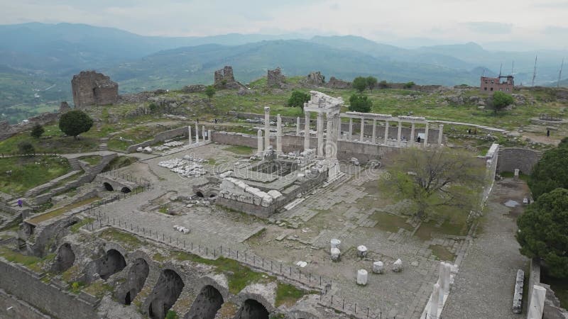 Ruins of Pergamon Acropolis with Standing Columns and Ancient Layout ...
