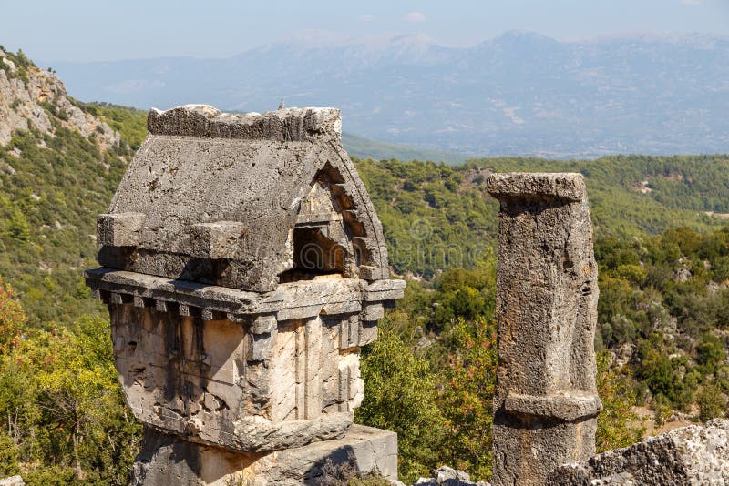 Ruins of Pinara Ancient City Stock Image - Image of sarcophagus ...