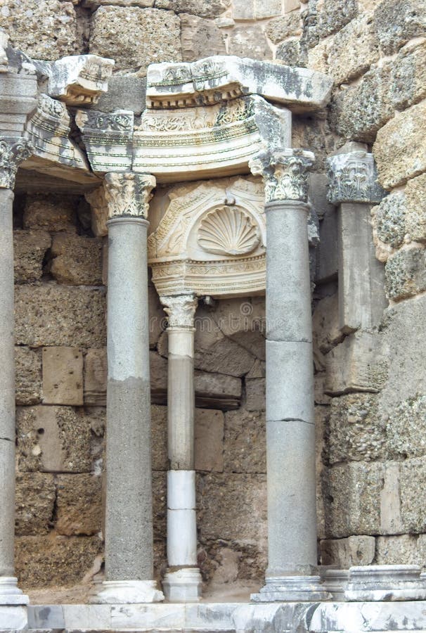 Ruins Rebuild Showing Columns and Shell Decorations at the ...