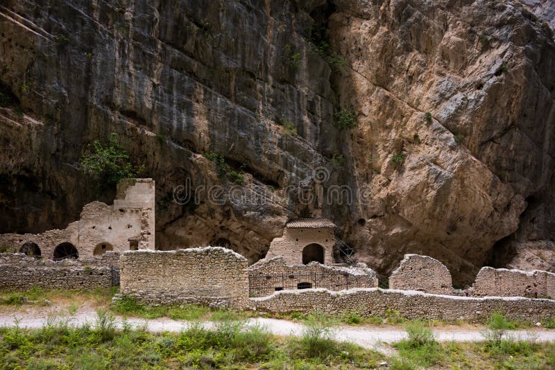 Ruins of a Remote Monastery in a Narrow Mountain Valley in Italy Stock ...