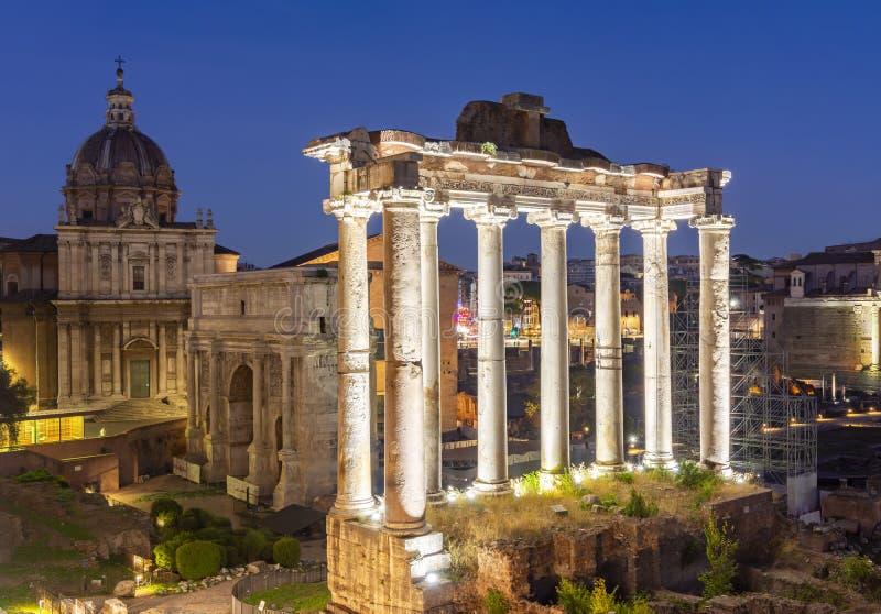 Ruins of Roman Forum at Night, Rome, Italy Stock Image - Image of roma ...