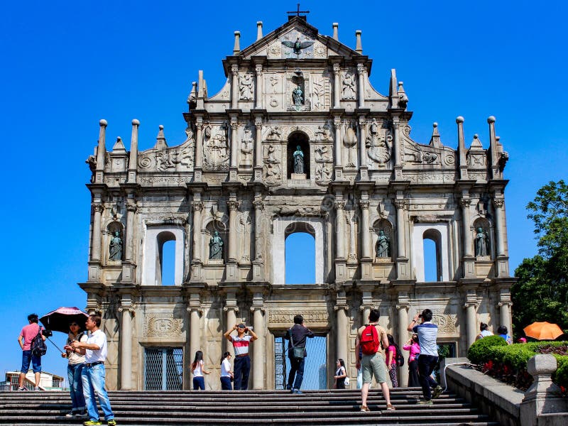 Ruins of Saint Paul S Cathedral, Macau, Blue Sky, People Editorial ...