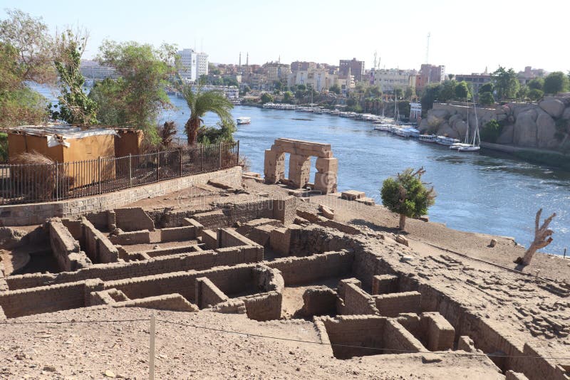 Ruins of Satet Temple on Elephantine Island in Aswan Stock Image ...