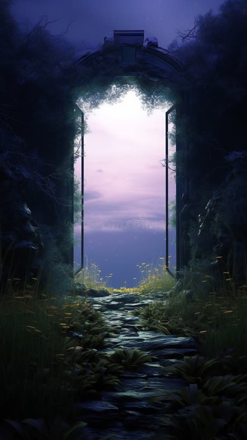 Ruins of a Simple Door S Gate with Lighting Stock Illustration ...