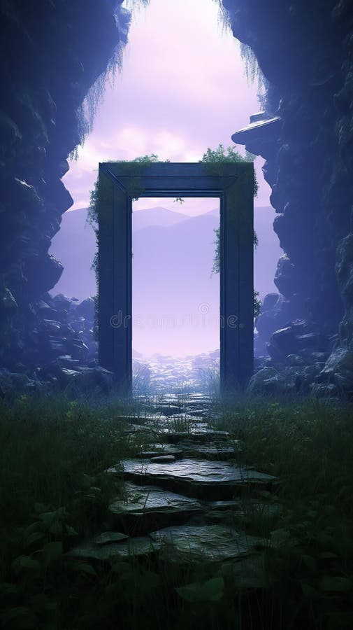 Ruins of a Simple Door S Gate with Mood Stock Illustration ...