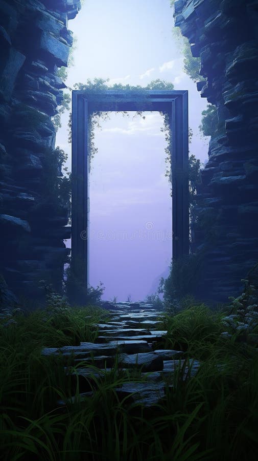Ruins of a Simple Door S Gate with Mood Stock Illustration ...