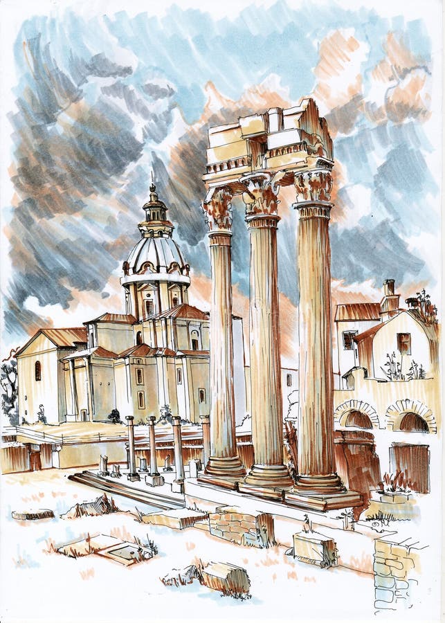 Ruins Sketch stock illustration. Illustration of detailed - 27403348