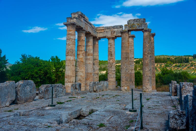 Ruins of Temple of Zeus at Ancient Nemea Complex in Greece Stock Photo ...