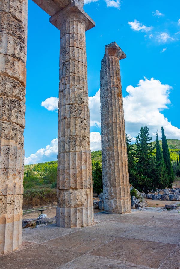 Ruins of Temple of Zeus at Ancient Nemea Complex in Greece Stock Photo ...