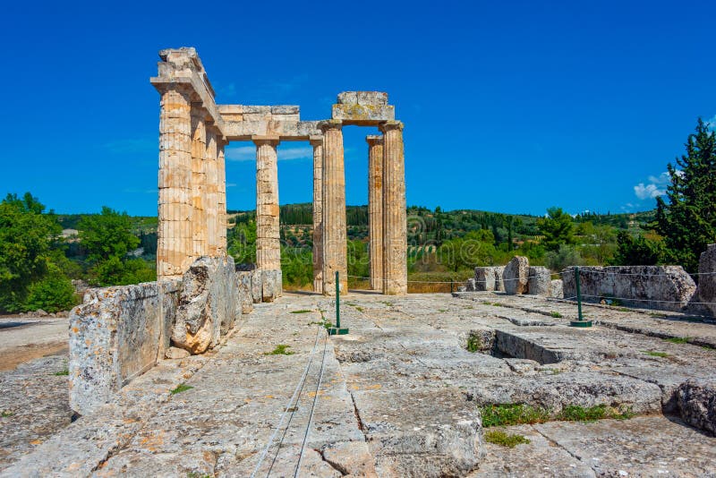 Ruins of Temple of Zeus at Ancient Nemea Complex in Greece Stock Photo ...