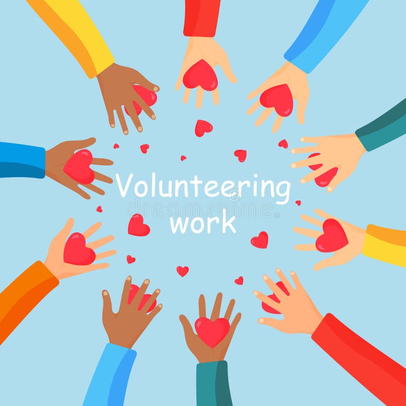 Hands of volunteers. stock vector. Illustration of give - 176822128
