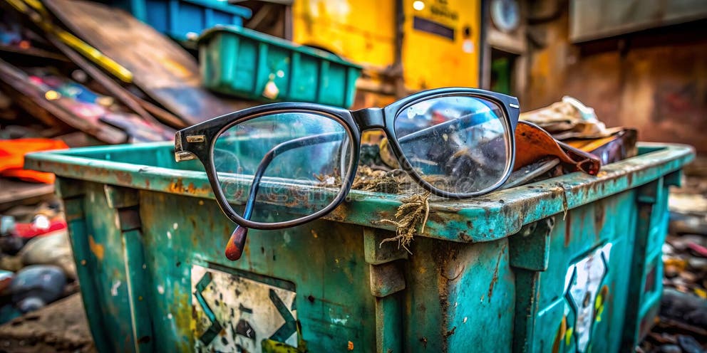 Rule of Thirds Composition Discarded Eyeglasses in a Trash Can ...