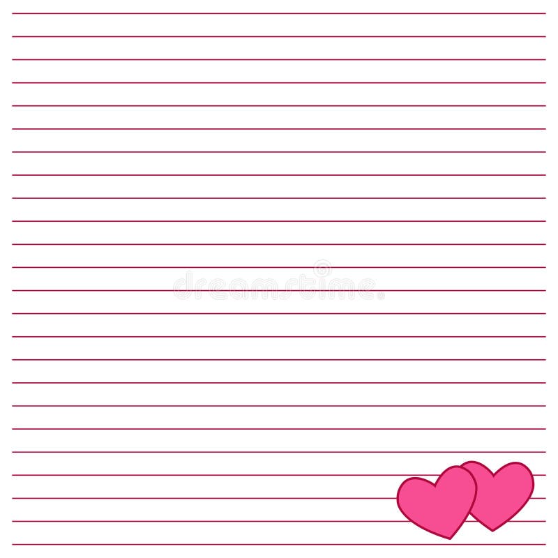 The Ruled Writing Book Leaf with a Hearts Stock Vector - Illustration ...