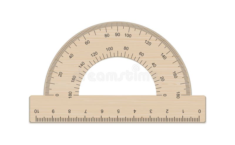 Vector Mockup Wooden Protractor Ruler. Measuring Tool with Ruler Scale ...