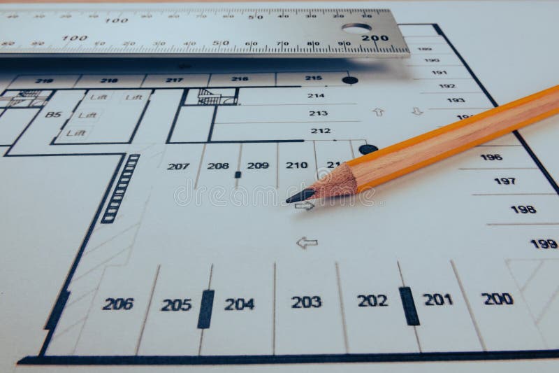 Ruler Blueprint and Pencil Creativity Stock Image - Image of engineer ...