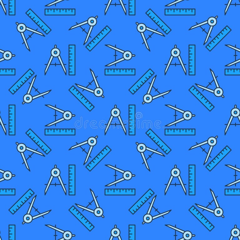 Ruler and Compass Vector Mathematics Tools Blue Seamless Pattern Stock ...