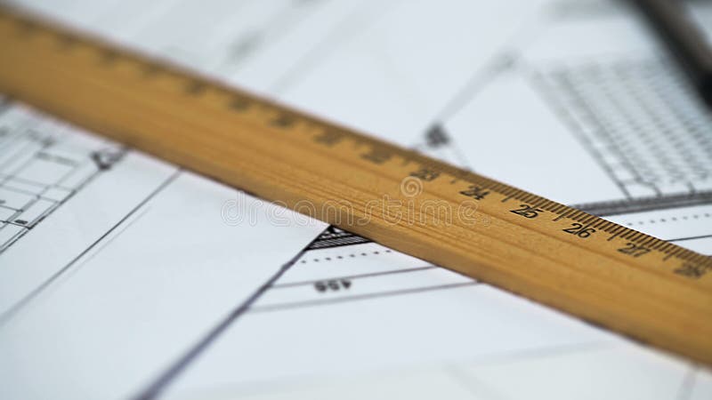 Ruler on Documents with Building Plan, Architecture Design, Distance ...