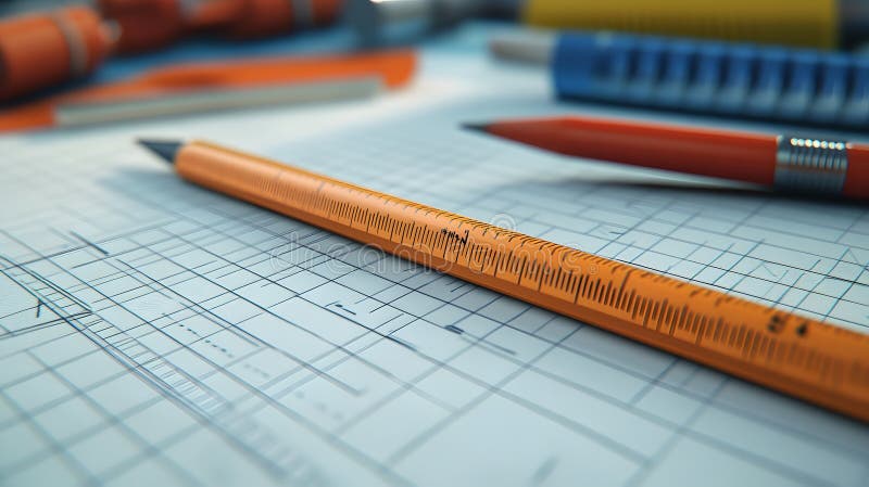 Ruler and Geometry Set Neatly Placed on Graph Paper, Precise Learning ...