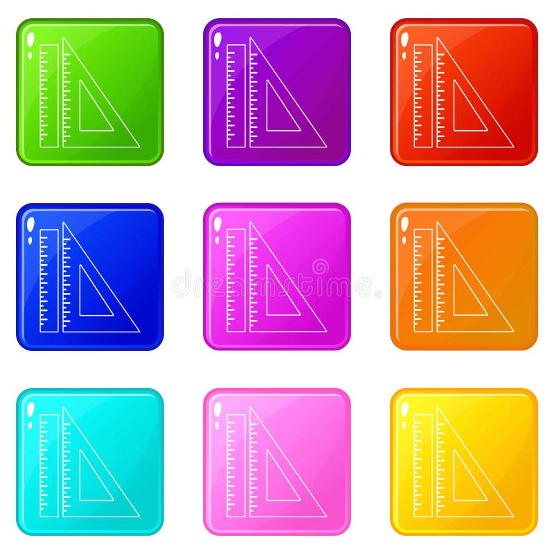 Ruler Icons Set 9 Color Collection Stock Vector - Illustration of ...