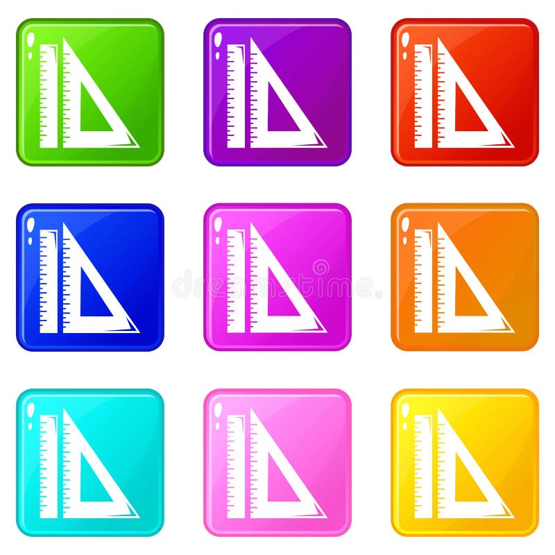 Ruler Icons Set 9 Color Collection Stock Vector - Illustration of ruler ...