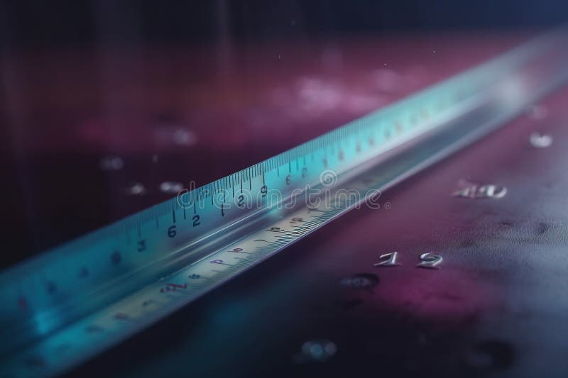 A Ruler is Laying on a Table with Drops of Water on it Stock ...