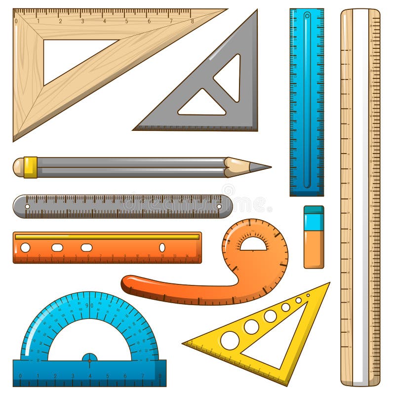 Ruler Measure Pencil Icons Set, Cartoon Style Stock Vector ...