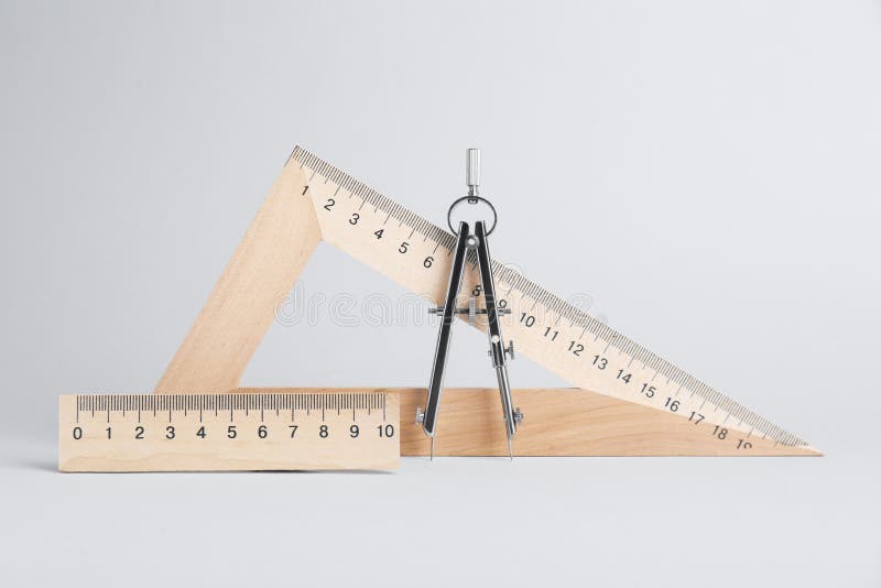 Ruler with Measuring Length Markings, Triangle and Compass on White ...