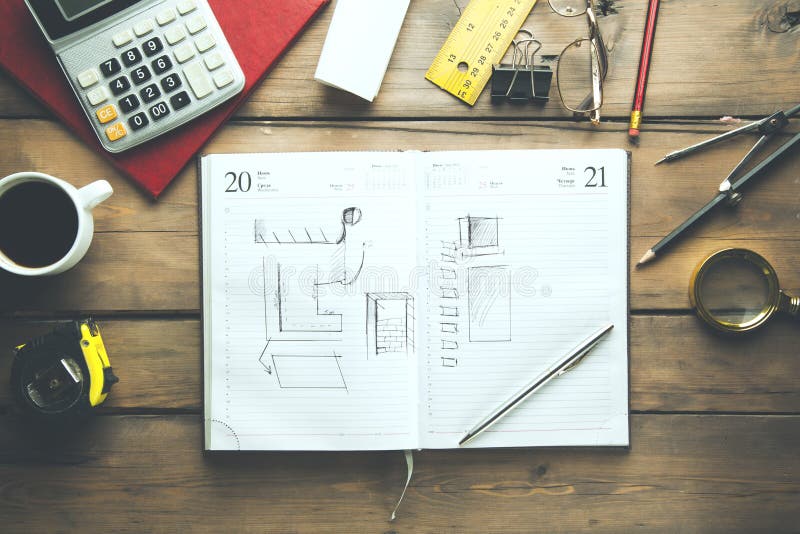 Ruler Meter and Drow on Paper Stock Photo - Image of magnifier, modern ...