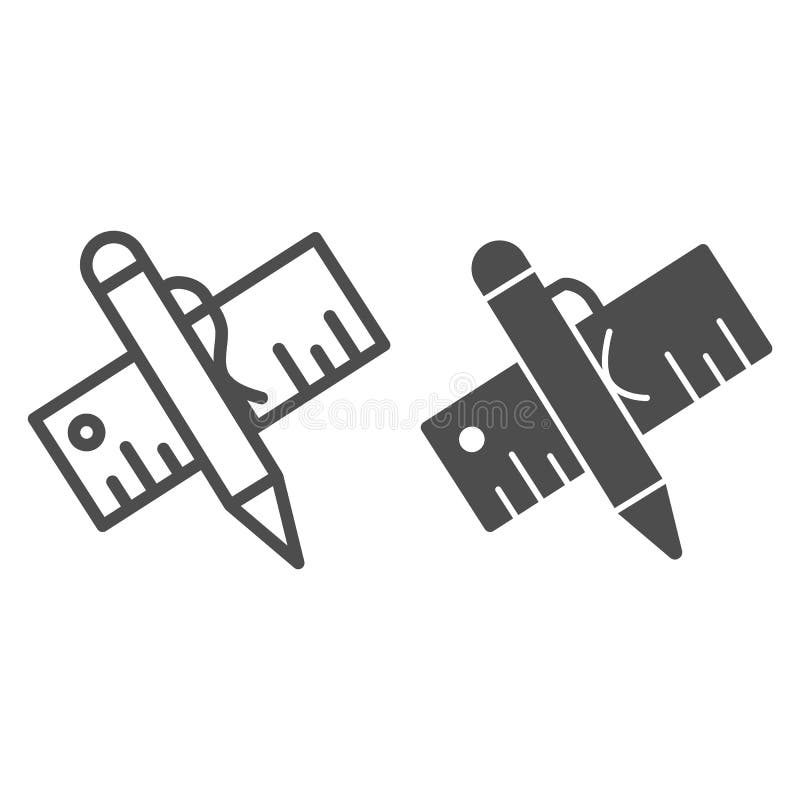 Ruler and Pen Line and Solid Icon, School Concept, Drawing Tools Sign ...