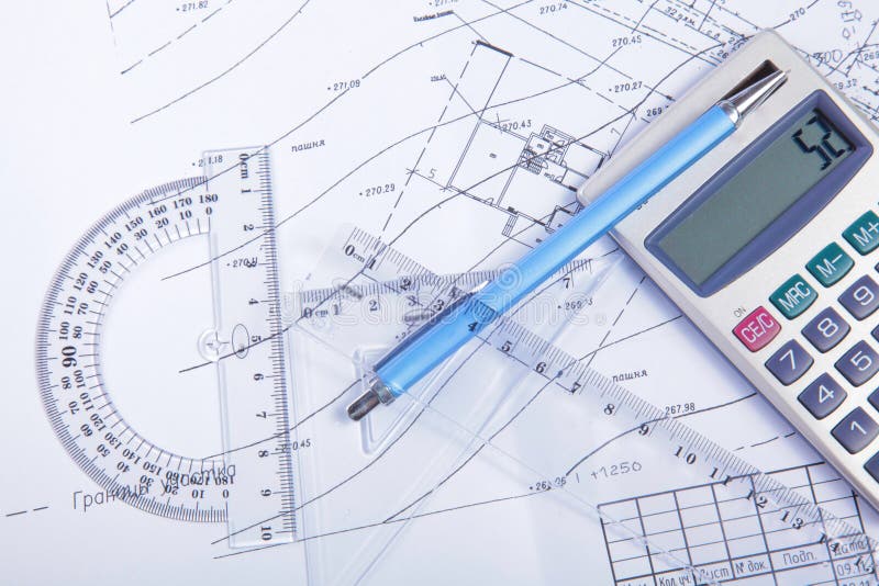 Ruler, Pencil and Calculator are on the Drawing Stock Image - Image of ...