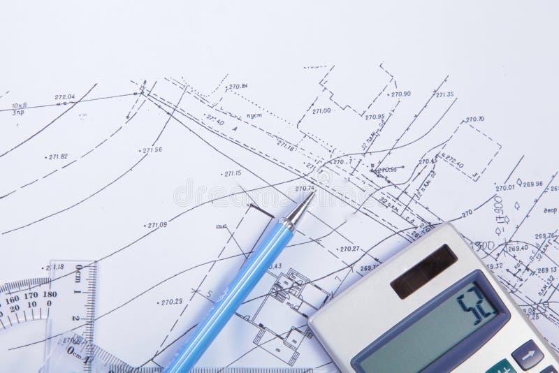 Ruler, Pencil and Calculator are on the Drawing Stock Image - Image of ...