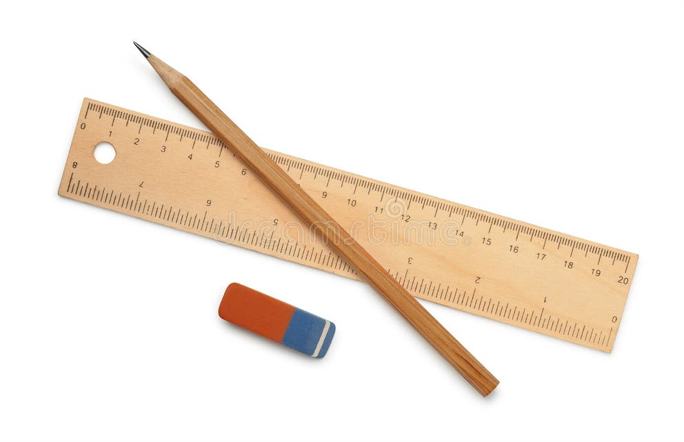 Ruler, pencil and eraser stock photo. Image of instrument - 59791586