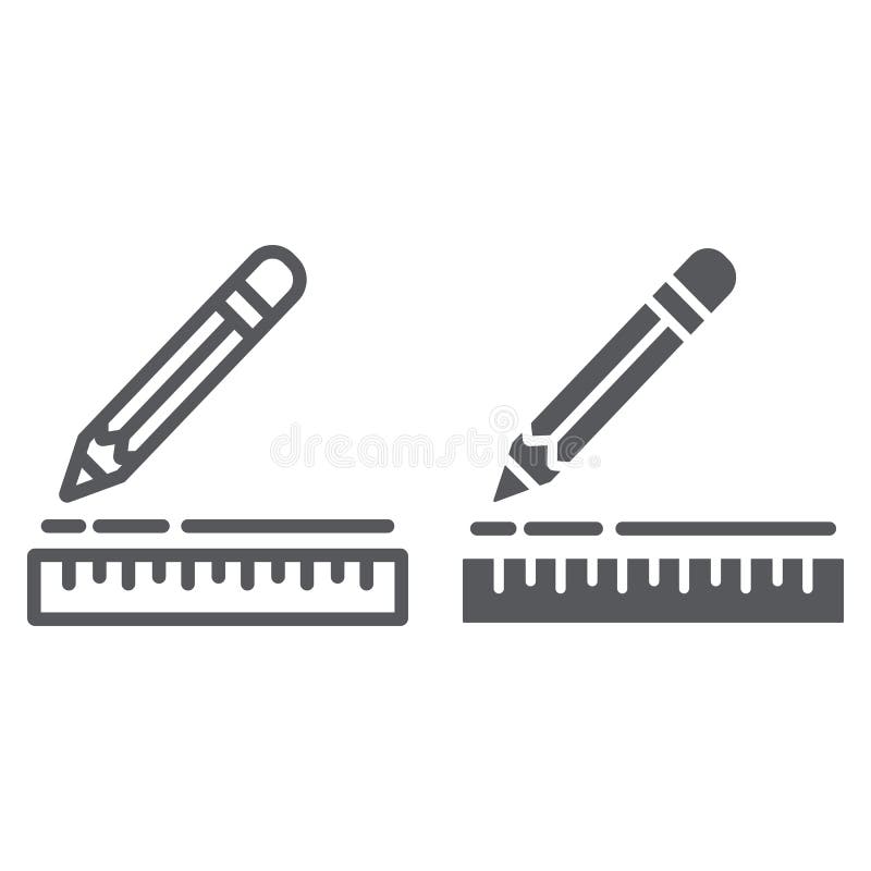 Ruler and Pencil Line and Glyph Icon, Instrument and School, Drawing ...